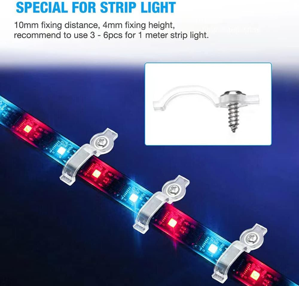 100 Pack Strip Light Mounting Bracket,Transparent Fixing Clips for 10Mm ...
