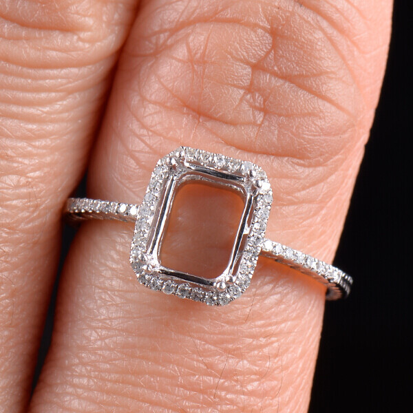 14K White Gold Emerald Cut 8×6mm Semi Mount Octagon Ring Setting ...