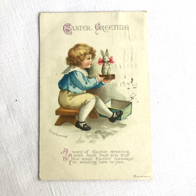 Clapsaddle Easter Greetings Child Rabbit Poem Embossed Signed IAP 1917 ...