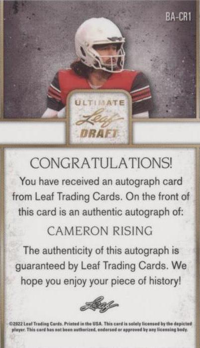 2022 Leaf Ultimate Draft Cameron Rising #BA-CR1 for sale | eBay