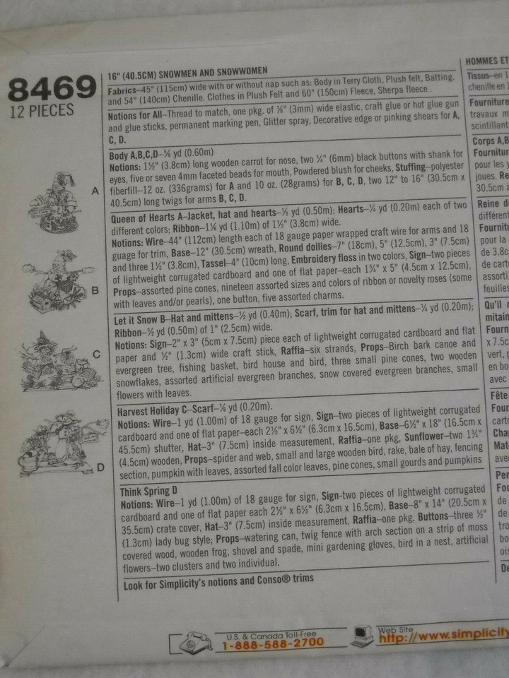 Snowmen and Snowwomen Dolls 16" Holiday Decor Simplicity 8469 Pattern ...