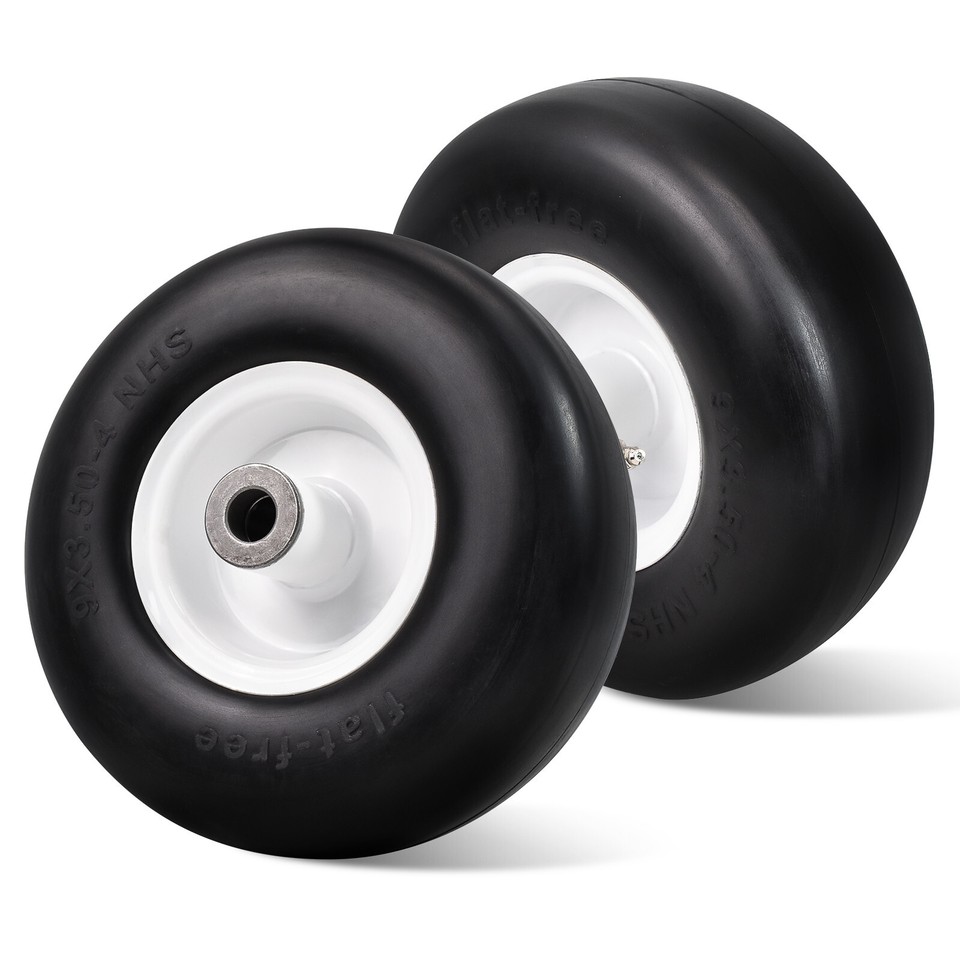 2pcs 9x3.50-4 Flat Free Wheel Tire Solid Smooth Lawn Mower,3/4" or 5/8 ...