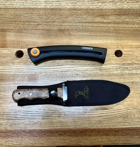 10.5” Hunting/Srvl Knife & GERBER Fiskars Retractable Saw FINLAND both ...