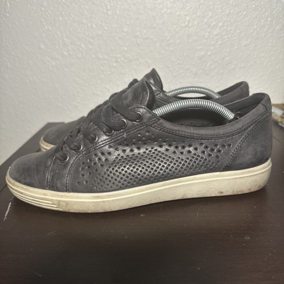 ECCO Micro Perf Tie Fashion Sneakers Black Leather Shoes Womens Size 40 ...