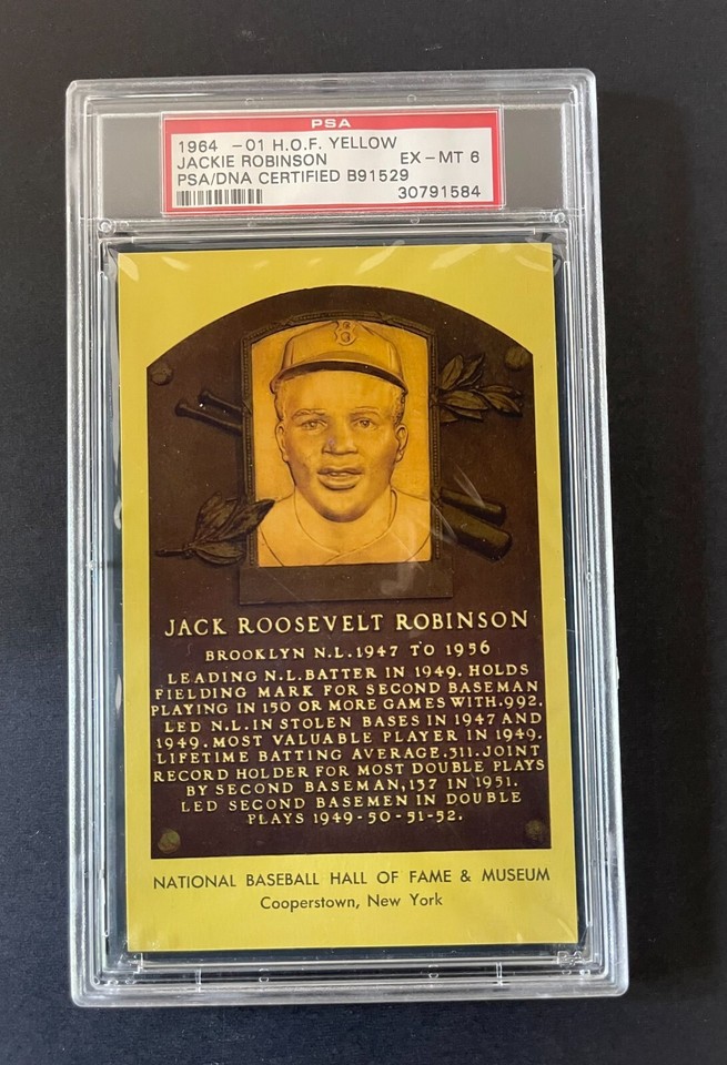 Jackie Robinson - Signed - 1964 HOF Yellow - Postcard - Plaque - PSA ...