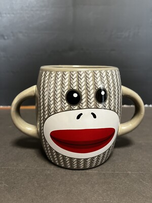 A Galerie DOUBLE SIDED GRAY SOCK MONKEY Ceramic Coffee Tea Cocoa Mug ...