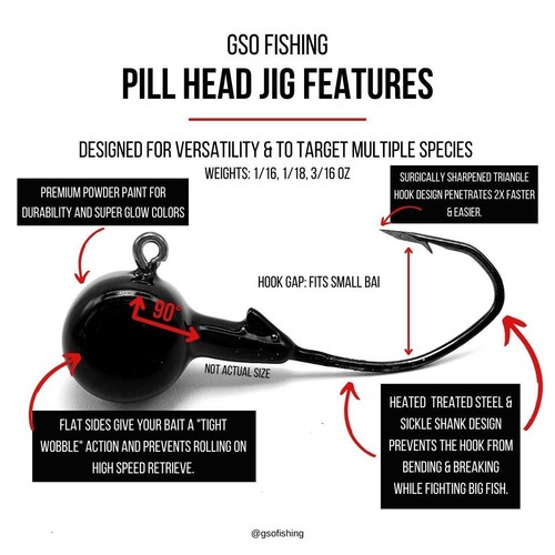 Pill Head Jig - 3 pk - Super Glow Paint - Featuring Trokar Hooks | eBay