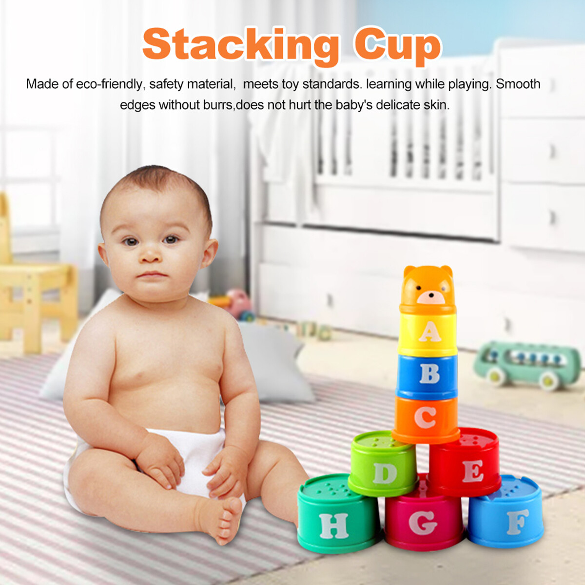 9Pcs Stacking Cup Toys Baby Plastic Cups with Letters And Numbers ...