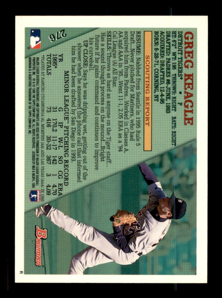 1996 Baseball Bowman Greg Keagle Detroit Tigers #276 1 | eBay