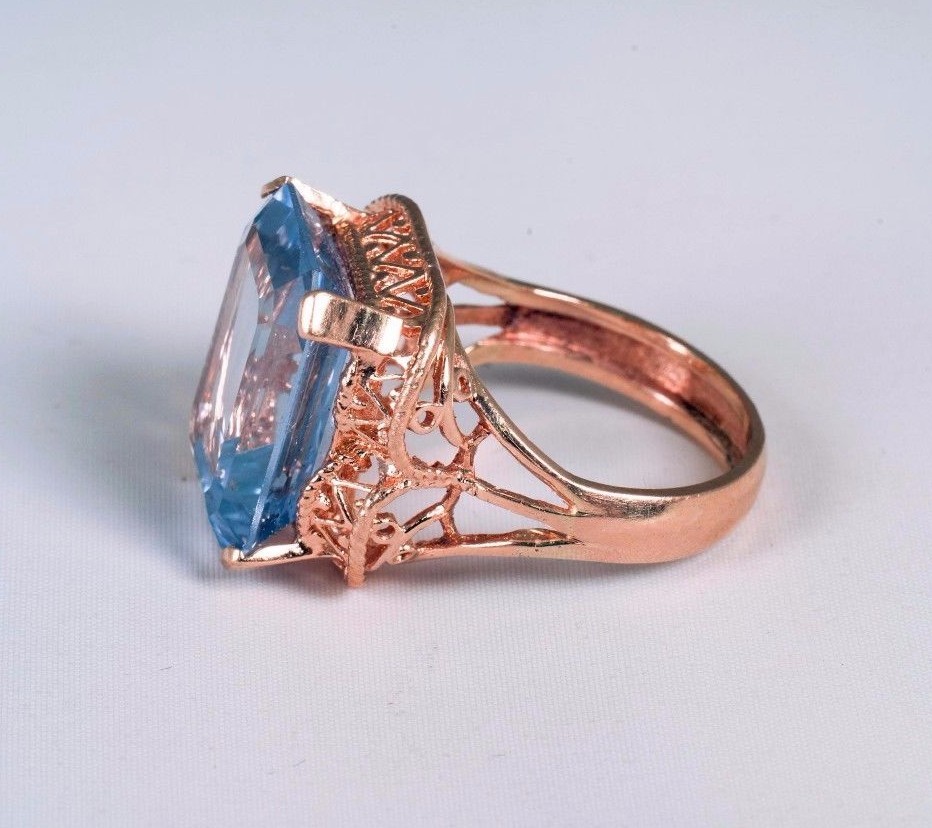 14K Yellow Gold Large Blue Stone Ring in a Filigree Setting, Size 11 | eBay