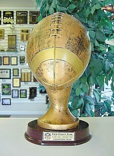 FANTASY FOOTBALL LARGE LIFE SIZE RESIN TROPHY AWARD WITH COLOR LOGO M ...