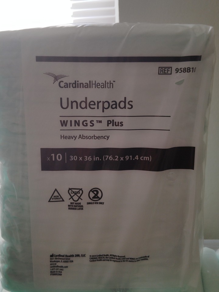 5 Packs-Cardinal Health Wings Underpads, 10 Count, 30 x 36-inch, Blue ...