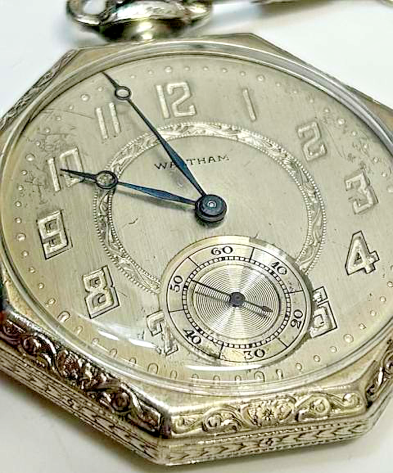 Waltham 14k White Gold Octagon Pocket Watch Used Rare | eBay