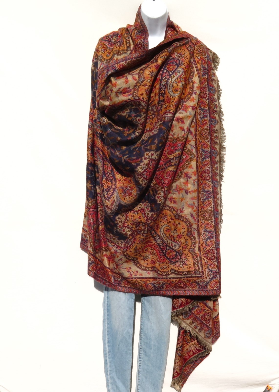 Yak/Sheep Wool Blend|Shawl/Throw|Handcrafted| Kashmiri|Colors: Red/Blue ...