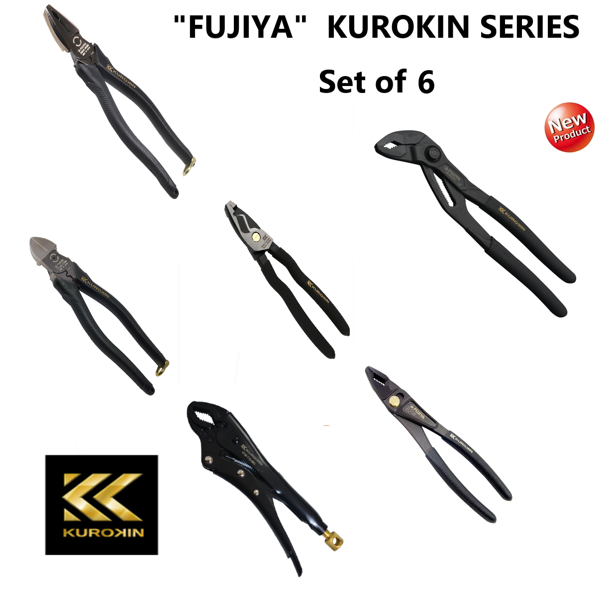 FUJIYA "KUROKIN" Black Metal Series items Set of 6 Pliers x 5, Nippers ...
