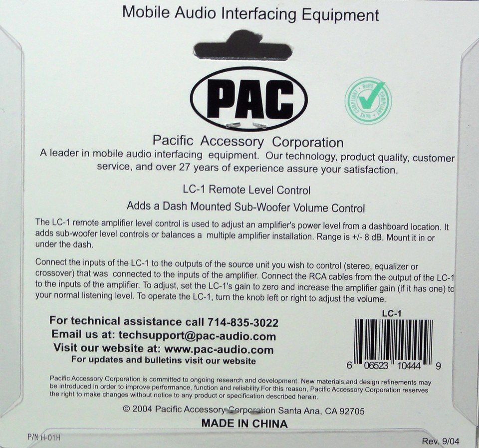 New PAC LC-1 Remote RCA level Controller Dash Mounted Subwoofer Volume ...