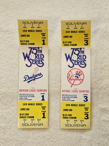 Vintage 1978 Commemorative World Series Tickets Dodgers Game 1 Yankees ...