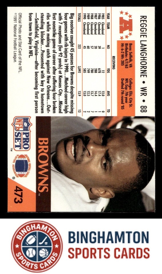 1991 Pro Set #473 Reggie Langhorne Cleveland Browns Football card | eBay