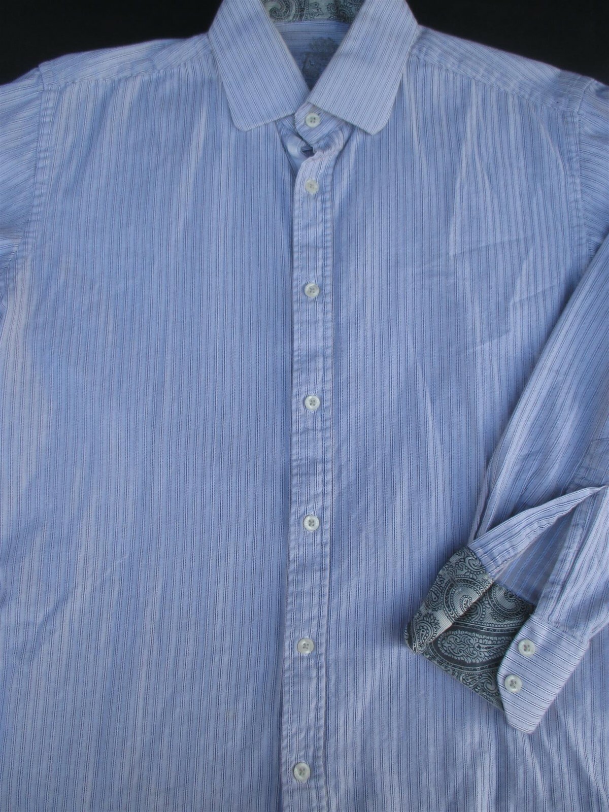 English Laundry Mens Button Front Long Sleeve Cotton Gray Stripe Shirt ...