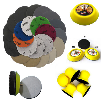 Sanding Disc Pad Kit Sponge Backing Pad For Drill Grinder 3" 75mm 60 ...