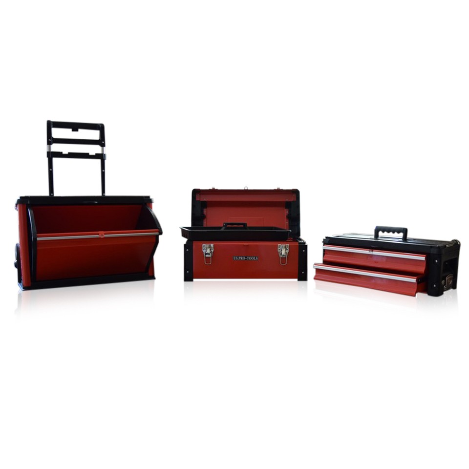 US PRO Tools 3 IN 1 Mobile Rolling Chest Trolley Cart cabinet Wheels ...