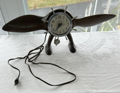 Vintage Propeller Electric Pendulum Clock ~ Wood ~ Table/Desk Top ...
