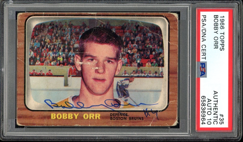 Signed 1966 Topps Bobby Orr Rookie Autograph Card #35 RC - Certified ...