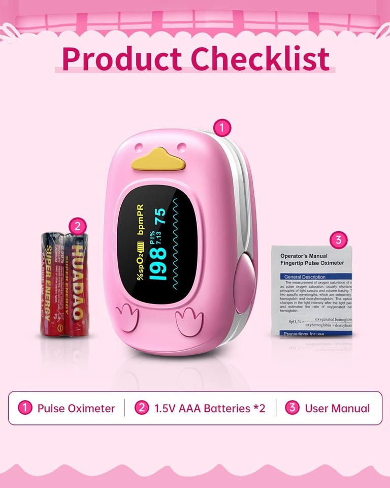 Kids Pulse Oximeter Fingertip Pediatric Neonatal SpO2 PR Oxygen Monitor ...