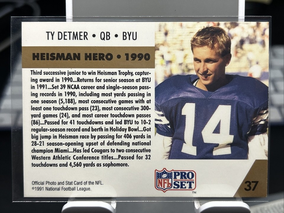 1991 Pro Set - Heisman Hero #37 - Ty Detmer - Brigham Young Cougars | eBay