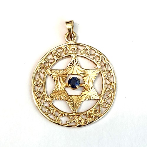 Vintage 14k Jewish Star of David Blue Sapphire Filigree Pendant ...