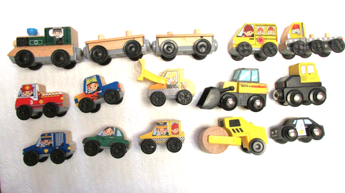 Lot of 15 Wooden Cars Magnet Toys for Slotted Wood Track System #4 | eBay