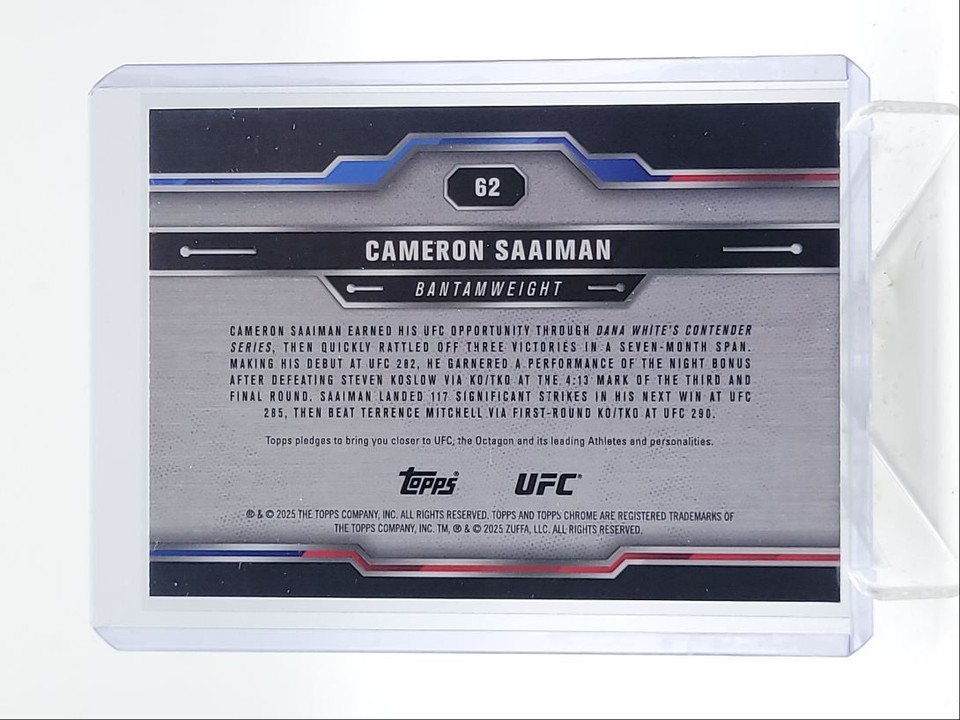 CAMERON SAAIMAN 2025 TOPPS CHROME UFC AQUA REFRACTOR NO. 62 /199 Q1940 ...