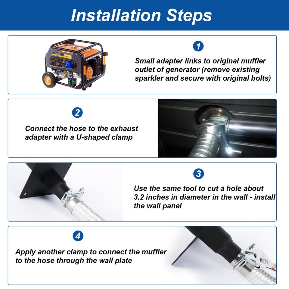 Generator Exhaust Extension Muffler w/Wall Mounting Kit - Universal Fit ...