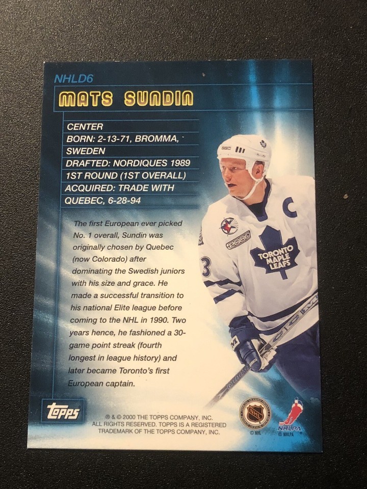 2000-01 Topps NHL Draft Mats Sundin #NHLD6 HOF | eBay