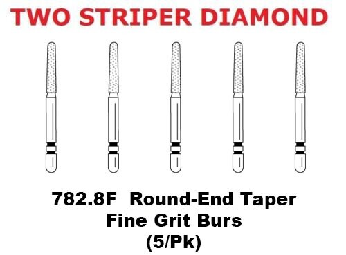 Premier Dental TWO STRIPER Diamond 782.8F Round-End Taper Fine Grit Burs 5/pk | eBay