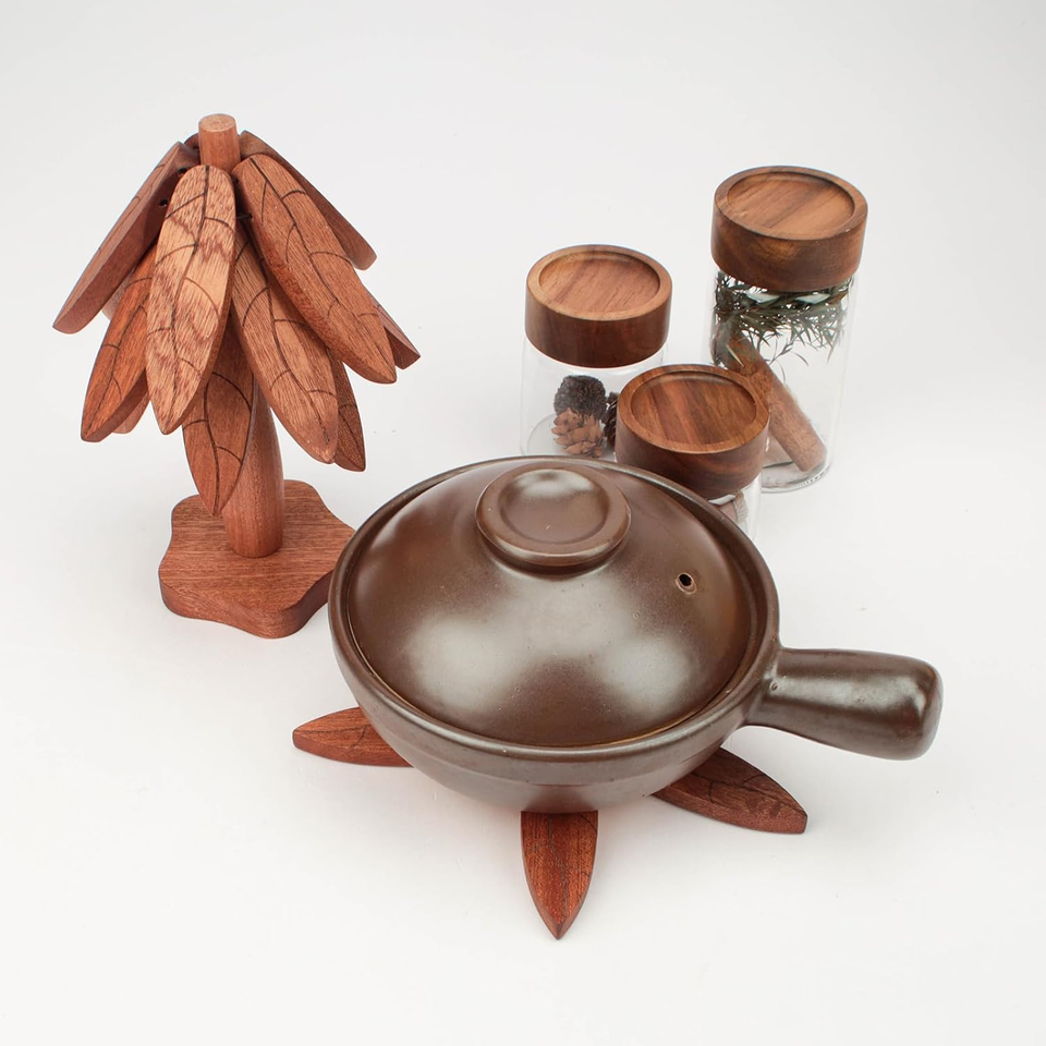 4Pcs Wooden Tree Coasters, Artisanal Wooden Coasters Trivets Set Wooden ...