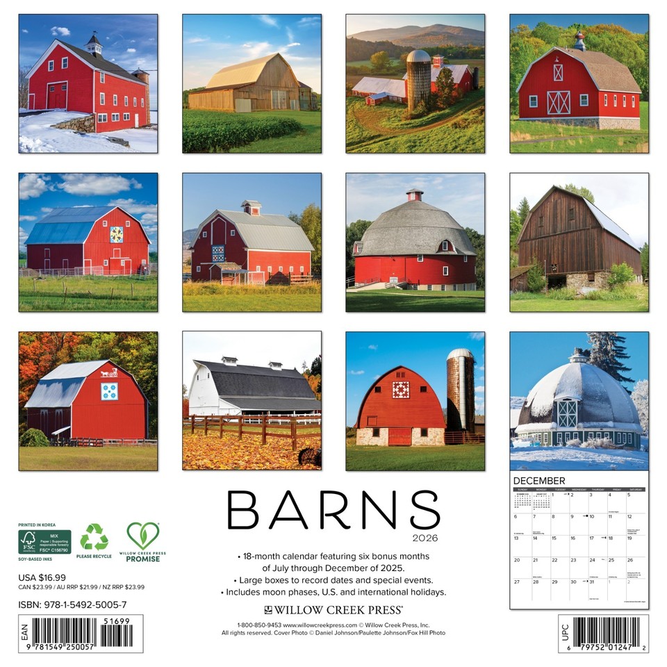 Barns 2026 12" x 12" Wall Calendar (free shipping) | eBay