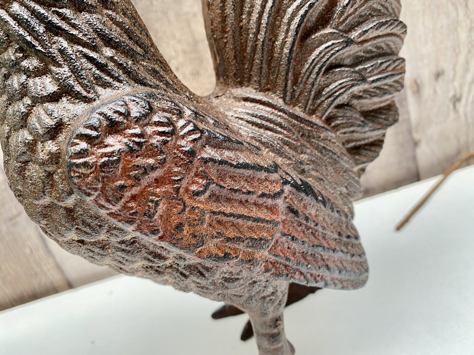 Cockerel Statue Rooster Cock Chicken Garden Ornament Cast Iron Farm ...