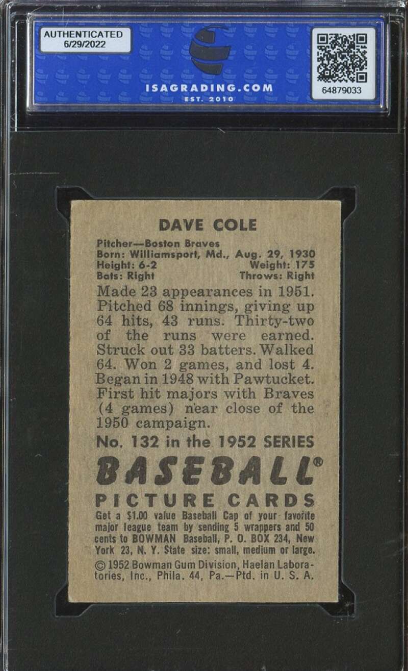 1952 Bowman - #132 Dave Cole (RC) for sale online | eBay
