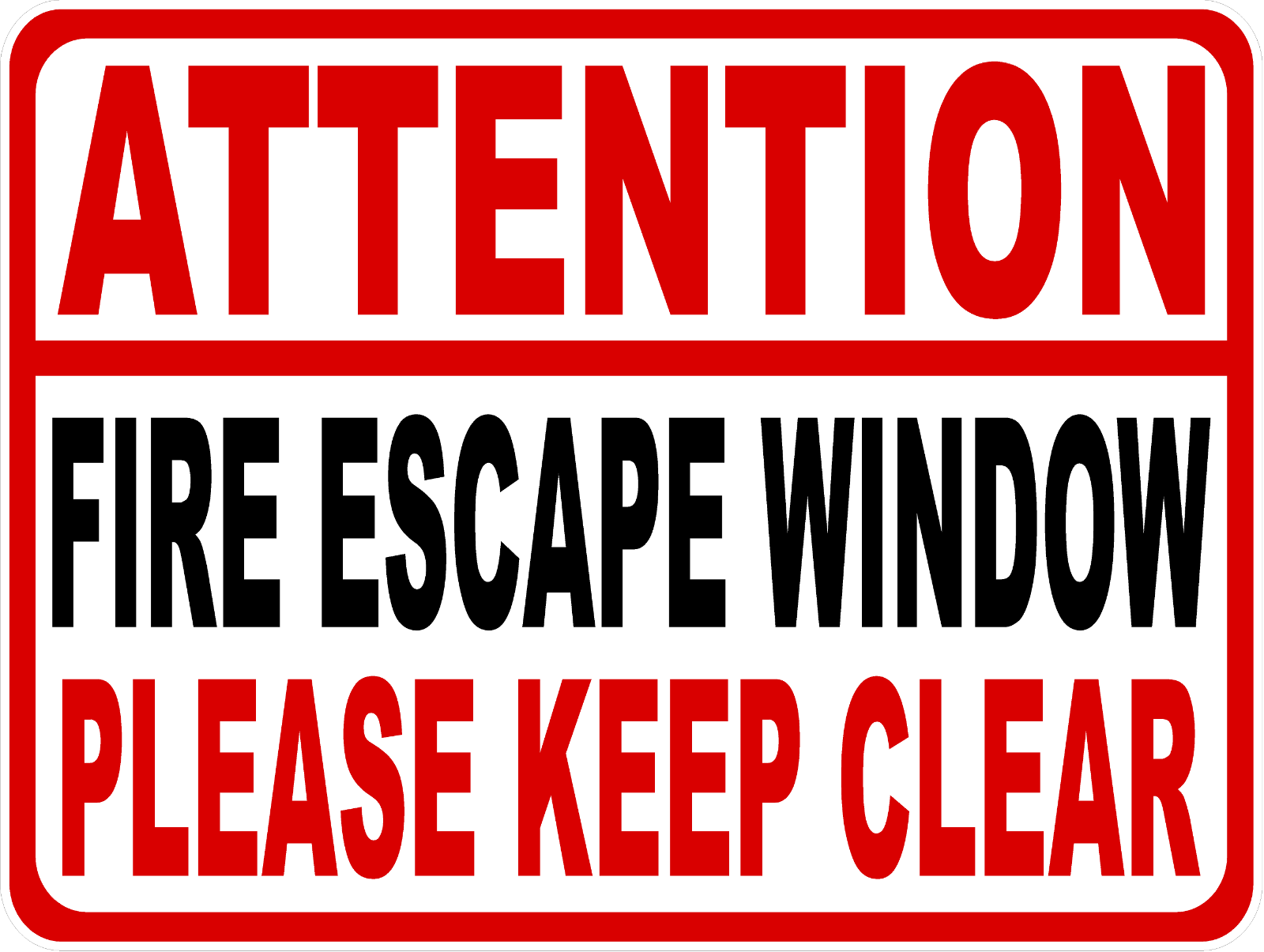 Attention Fire Escape Window Please Keep Clear Decal Multi-Pack. Size ...