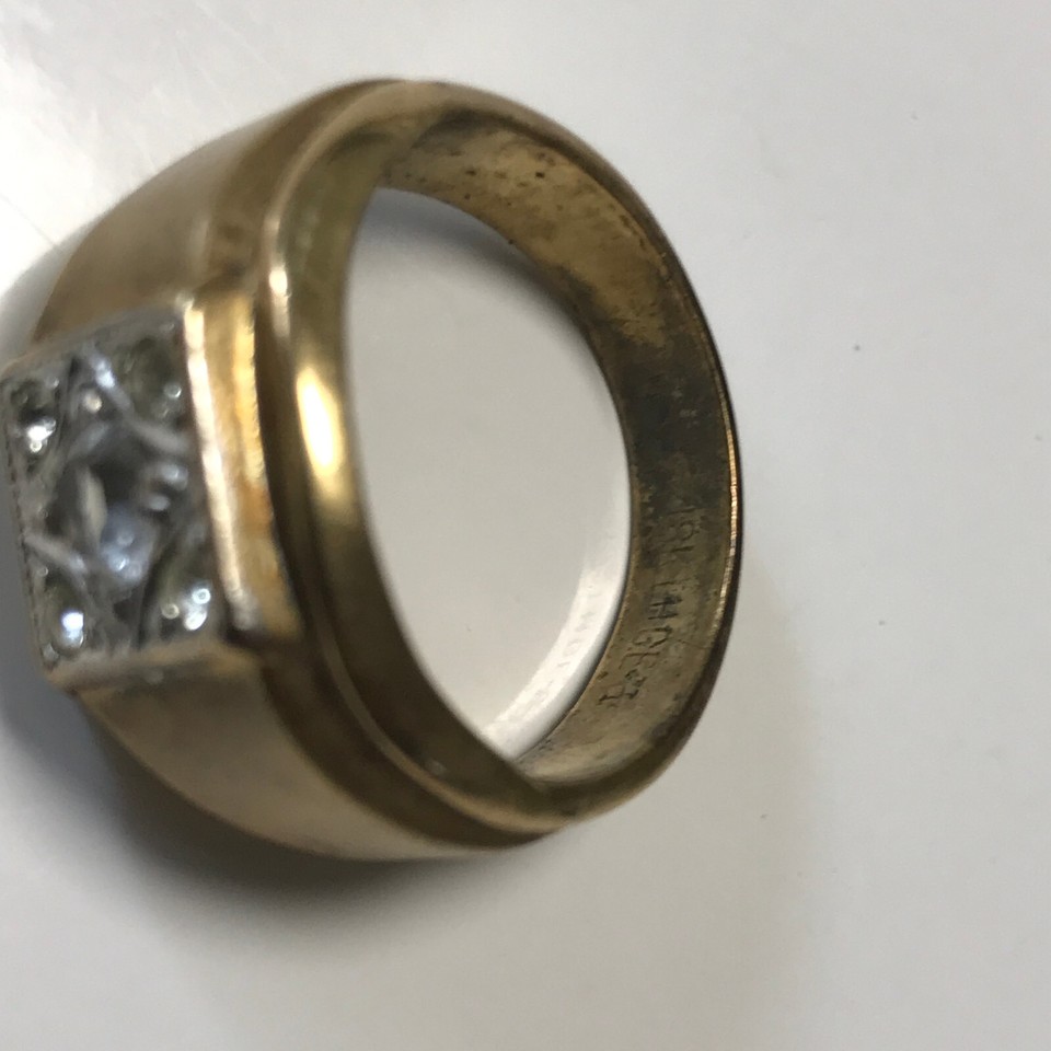 Vintage UNCAS Stamped 18k Gold HGE Ring Size 9 Band with Rhinestone | eBay
