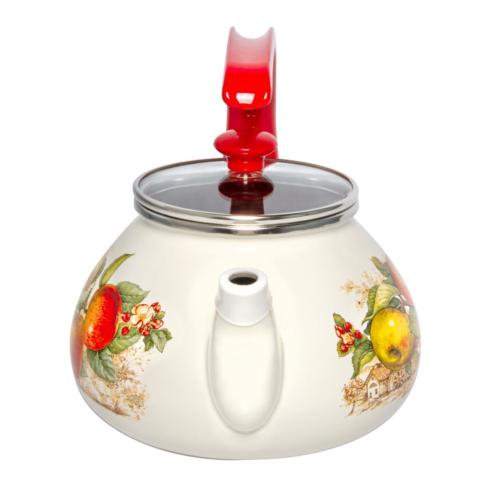 VINTAGE APPLES ENAMELED KETTLE Stovetop Enamel Kettle Enamelware Teapot ...