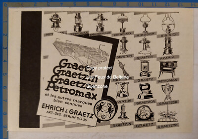 Publicite EHRICH GRAETZ lampes eclairage BERLIN 1930 advert | eBay