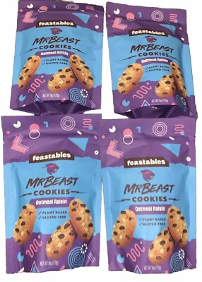 4 BAGS! Mr Beast Feastables OATMEAL RAISIN Cookies Packaging 6oz ...
