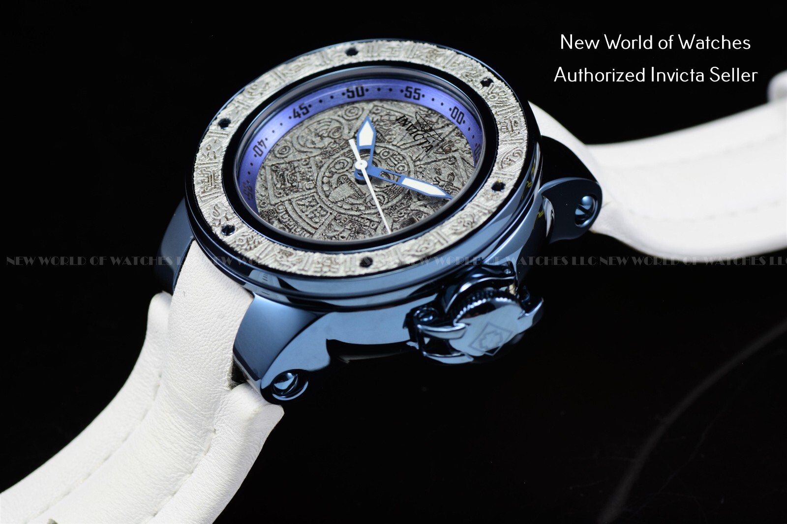 Invicta Women's Subaqua Blue Wooden Quartz 42mm White Leather Rare ...