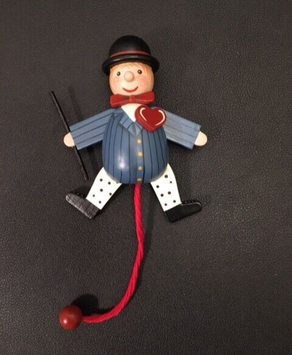 Kathe Wohlfahrt hand painted gentleman hat heart pull string wood ...