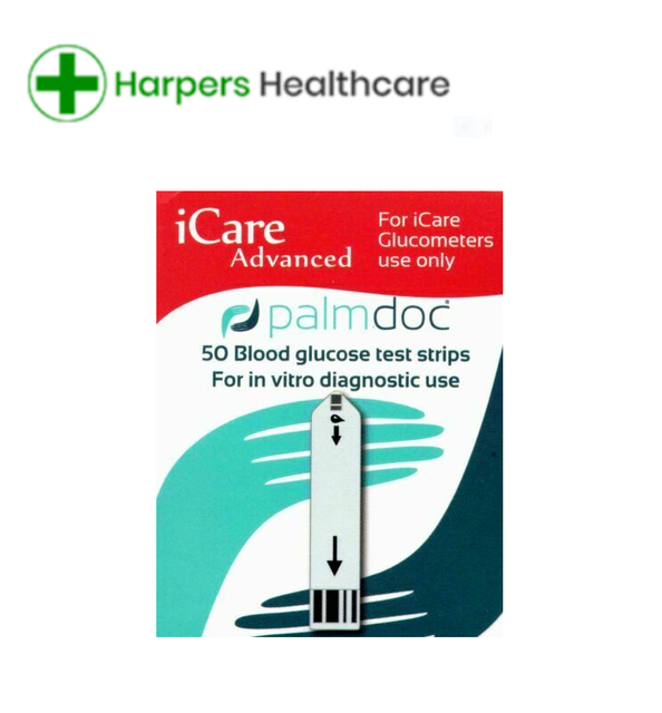 Palmdoc Icare Advanced Blood Glucose Test 50 Strips 6 Second Testing ...