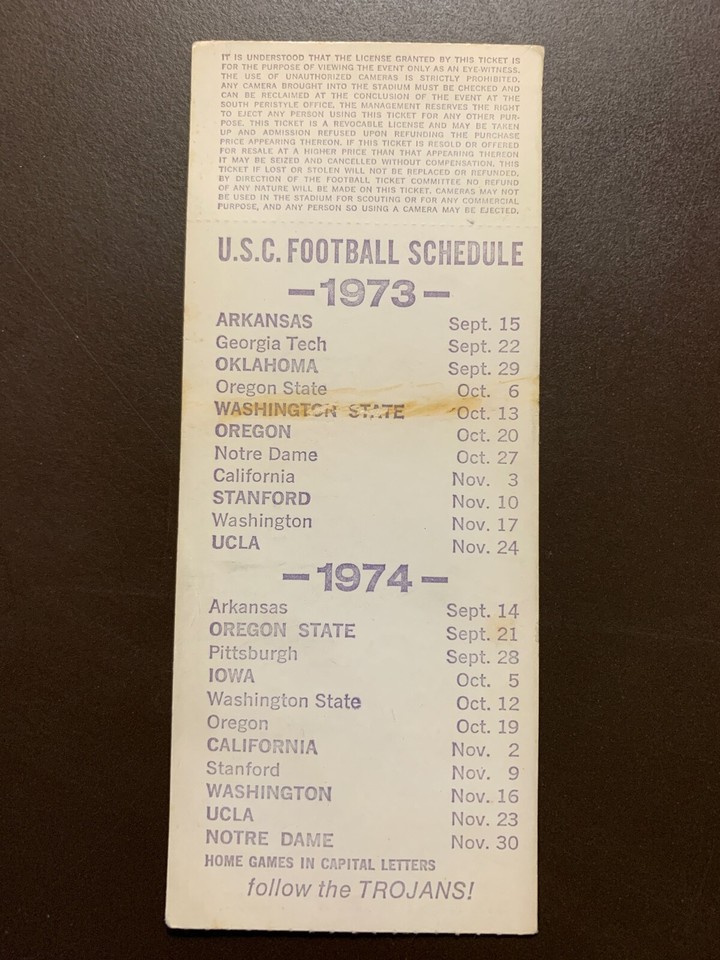 USC Trojans 12/2/1972 ORIGINAL college football ticket vs Notre Dame | eBay