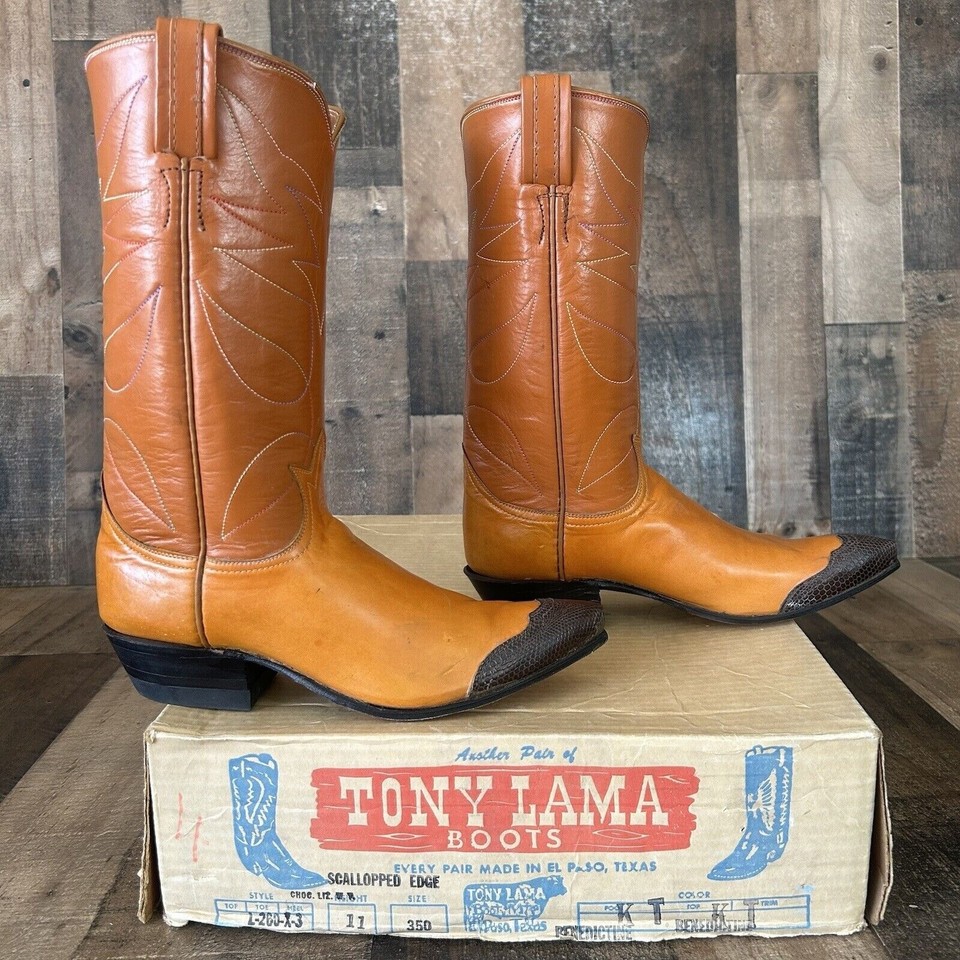 Tony Lama Vintage Gold Label Lizard Wingtip Western Cowboy Boots Womens ...