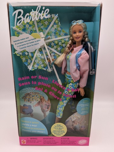RAIN OR SUN BARBIE 2000 Playline Doll Make Umbrella Really Rain 29179 ...